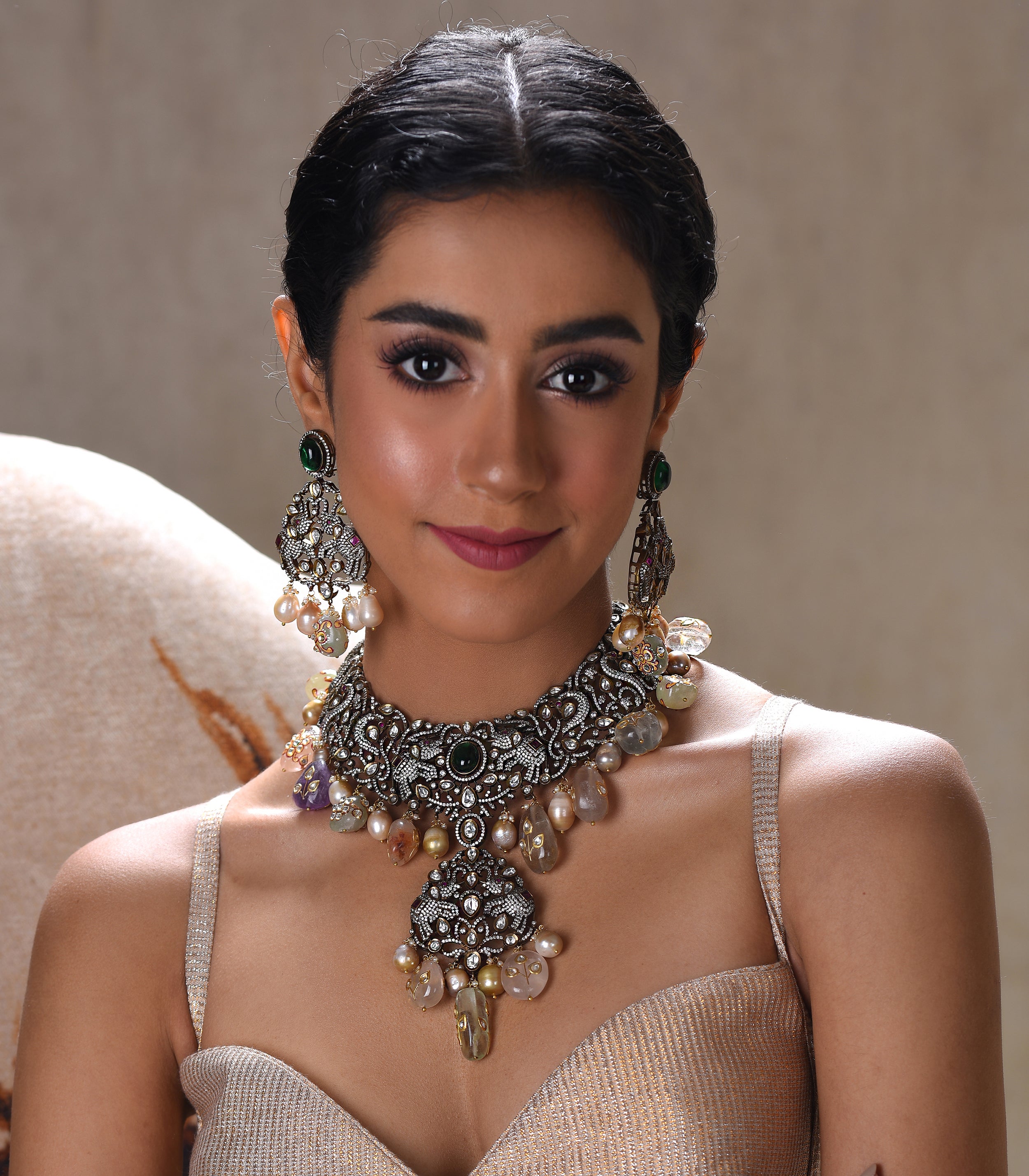 KANIKA ANTIQUE GREEN NECKLACE SET – Preeti Mohan