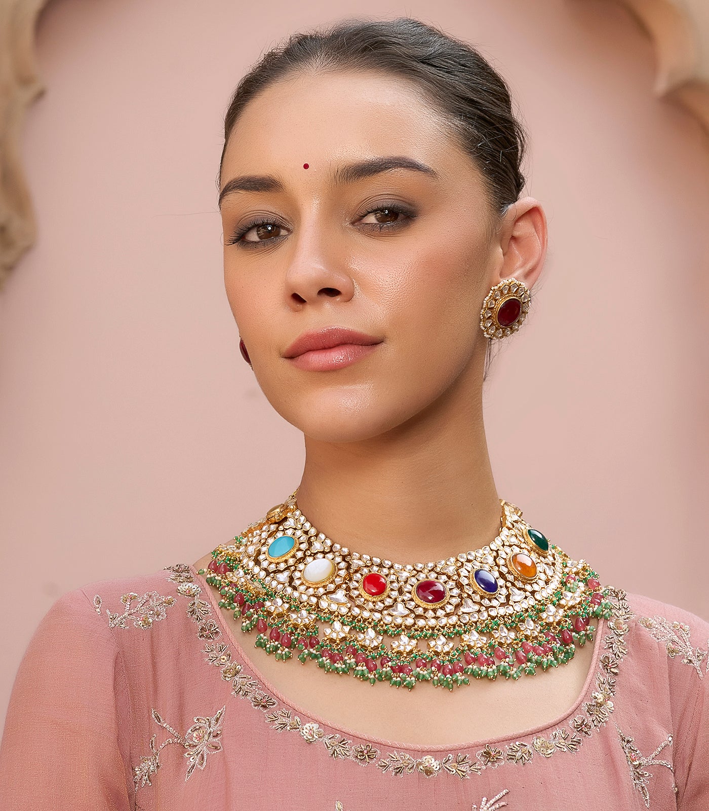 KOMAL RED & GREEN KUNDAN NECKLACE SET – Preeti Mohan