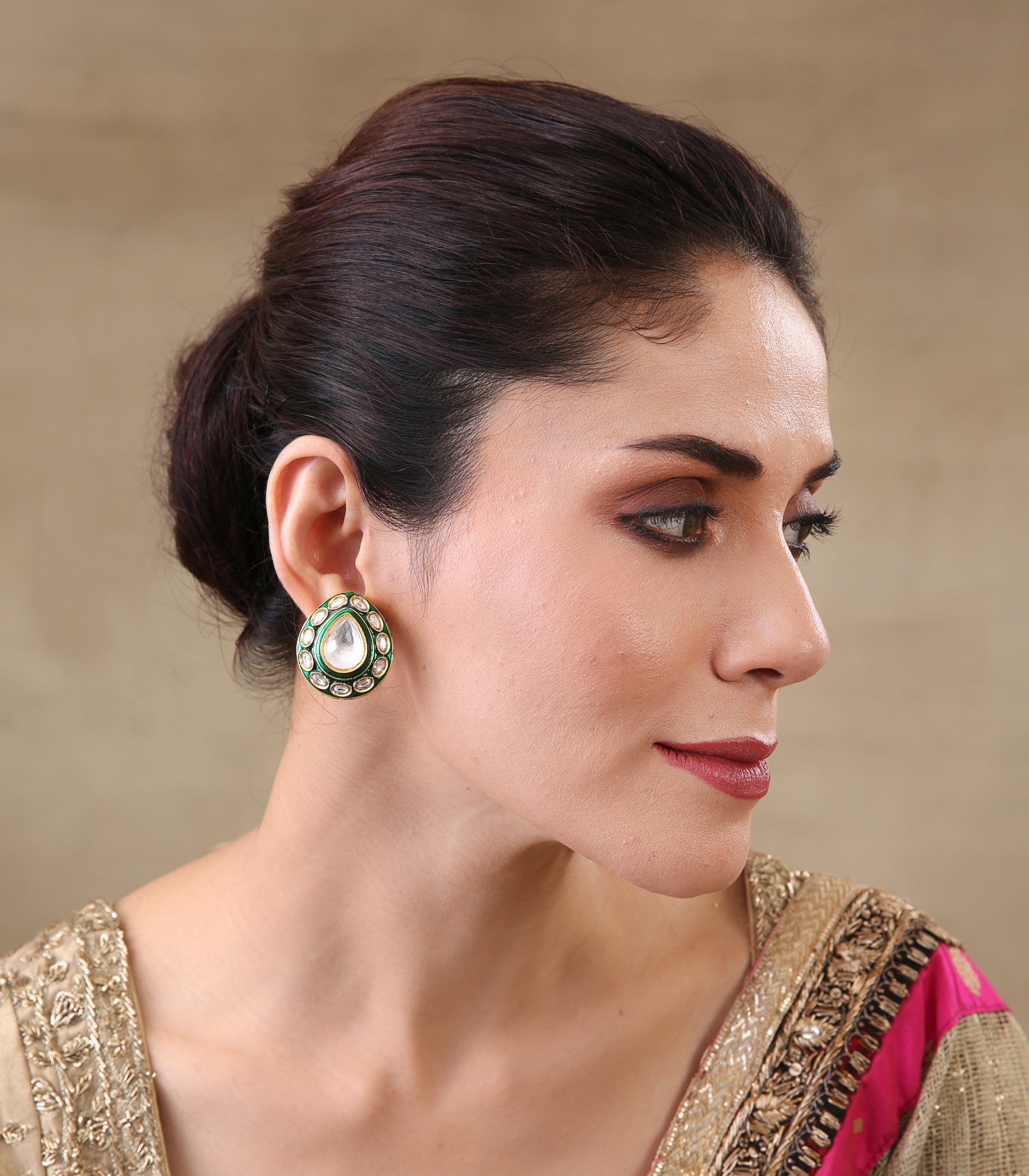 DIVIJA Gold Plated Green Meena Polki Earring – Preeti Mohan