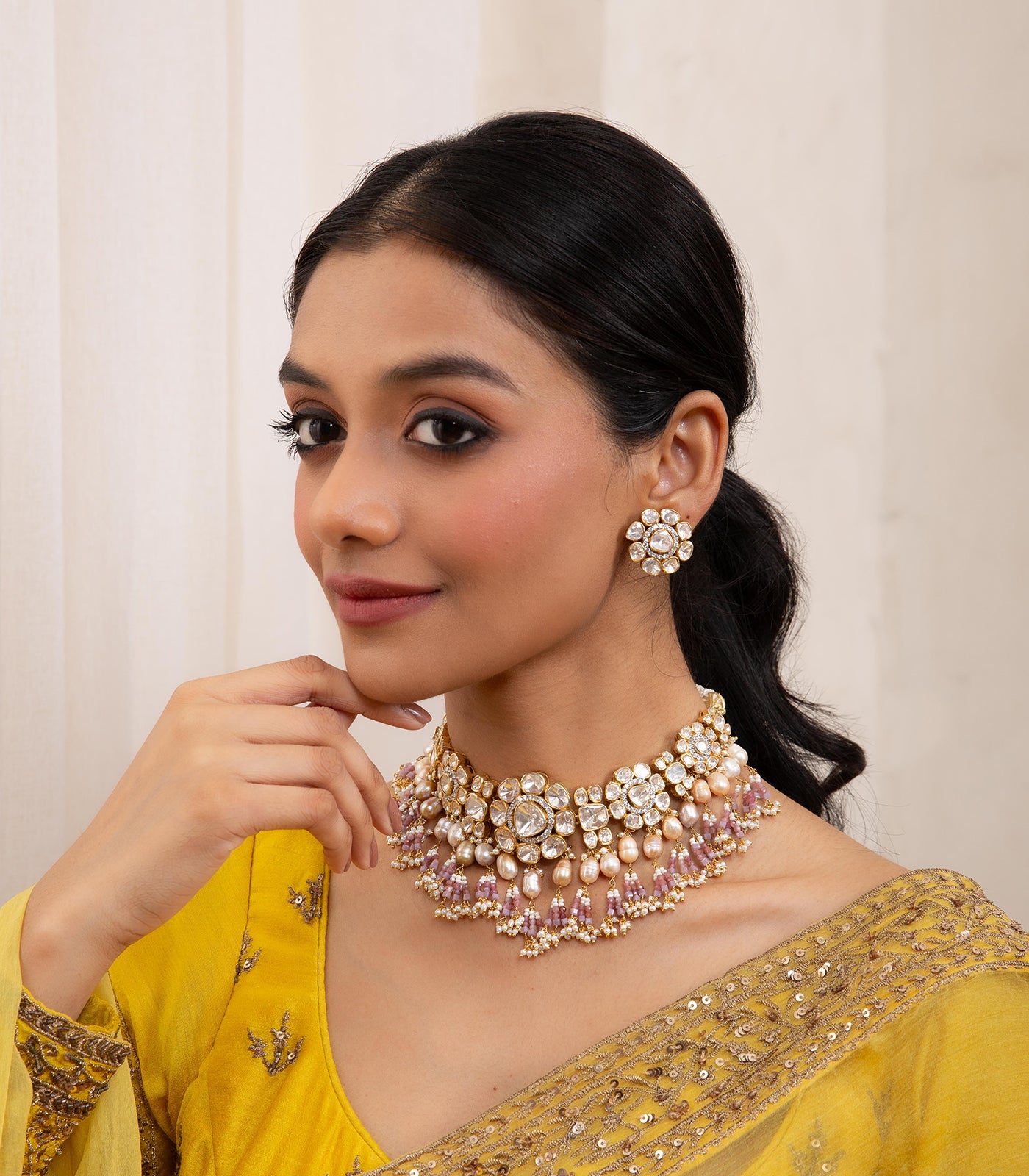 Nidhima Pink Moissanite Necklace Set – Preeti Mohan